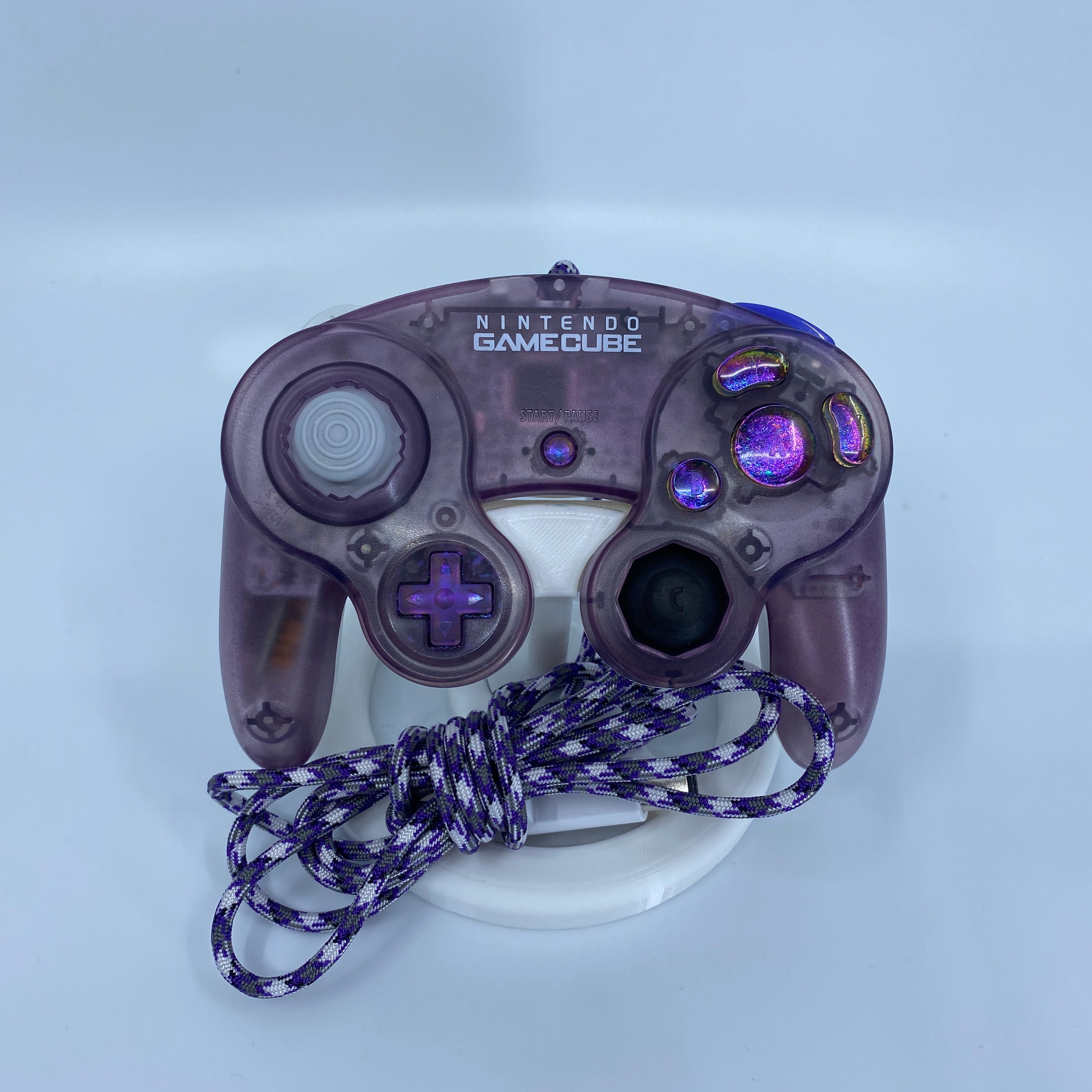Clear/JP White Gamecube Controller - Purple Tint | Solanum Customs